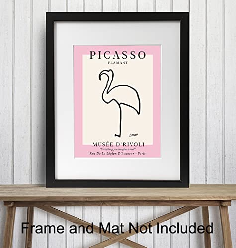 Pablo Picasso Poster 8x10 - Mid-Century Modern Decor - Minimalist Room Decor - Abstract Wall Art - Gallery Wall Art - Pink Flamingo Decor - Line Art Wall Decor - Museum Poster - Tropical Beach House