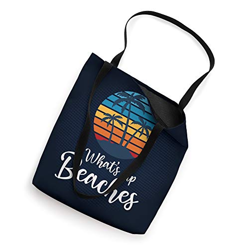 What's Up Beaches Funny Beach Lover Pun Saying Retro Sunset Tote Bag