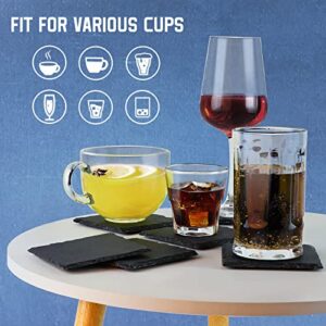 Slate Drink Coasters with Metal Holder, GOH DODD 4 Inch 8 Pieces Black Stone Coasters Bulk Cup Coaster Set for Bar Kitchen Home Apartment, Square