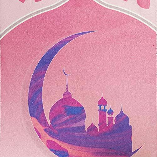 Modefa Turkish Islamic Prayer Rug - Thin Praying Carpet for Boys and Girls - Small Child Size Muslim Prayer Mat for Young Kids - Ramadan or Eid Gift - Fun Digital Print (Masjid Love Pink)