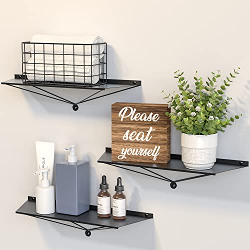 J JACKCUBE DESIGN Bathroom Wall Shelf Floating Shelves Black Metal Storage Display Rack Decor for Bedroom, Kitchen(Set of 3) - MK486AAA