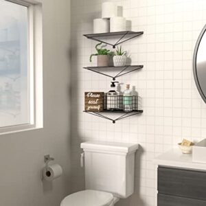 J JACKCUBE DESIGN Bathroom Wall Shelf Floating Shelves Black Metal Storage Display Rack Decor for Bedroom, Kitchen(Set of 3) - MK486AAA