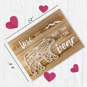 VILIGHT Woodland Nursery Wall Decor for Baby Boys and Girls - New Mom Mother's Day Gifts Rustic Sign for Mommy and Kids - I Love You More Than I Can Bear - String Art 12x8.6 Inches