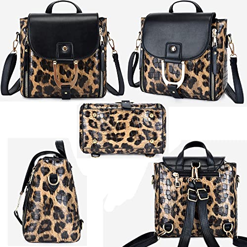 ZiMing 4Pcs Small Backpacks and Purses for Women Handbags Set​ Leopard Print PU Leather Satchel Shoulder Crossbody Bag Wallet Clutch-Gray