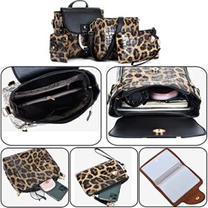 ZiMing 4Pcs Small Backpacks and Purses for Women Handbags Set​ Leopard Print PU Leather Satchel Shoulder Crossbody Bag Wallet Clutch-Gray