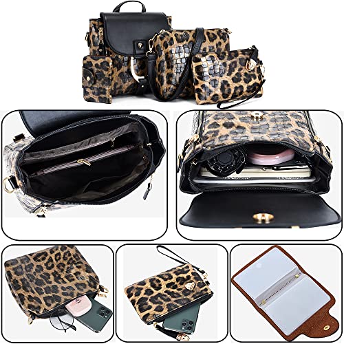 ZiMing 4Pcs Small Backpacks and Purses for Women Handbags Set​ Leopard Print PU Leather Satchel Shoulder Crossbody Bag Wallet Clutch-Gray