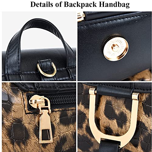 ZiMing 4Pcs Small Backpacks and Purses for Women Handbags Set​ Leopard Print PU Leather Satchel Shoulder Crossbody Bag Wallet Clutch-Gray