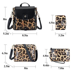 ZiMing 4Pcs Small Backpacks and Purses for Women Handbags Set​ Leopard Print PU Leather Satchel Shoulder Crossbody Bag Wallet Clutch-Gray