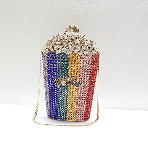 Worldstore Luxury Clutch Rainbow Gradient Popcorn Sharp Handbag Crystal Shining Evening Bags for Girls Shoulder Bags Crossbody Bags, Multicoloured