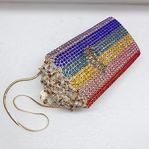 Worldstore Luxury Clutch Rainbow Gradient Popcorn Sharp Handbag Crystal Shining Evening Bags for Girls Shoulder Bags Crossbody Bags, Multicoloured