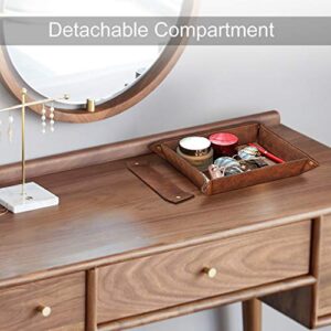 SITHON Valet Tray Desktop Storage Organizer – Removable 2 Compartments Catchall Tray Bedside Vanity Tray Nightstand Caddy Holder Desk Storage Plate for Remote Controller, Keys, Phone, Jewelry, Brown