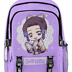 HANDAFA Anime Nezuko Print Bag Large Capacity Backpack Manga Cosplay Daypack(Purple Shinobu)