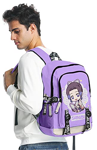 HANDAFA Anime Nezuko Print Bag Large Capacity Backpack Manga Cosplay Daypack(Purple Shinobu)