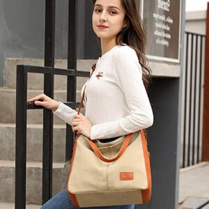 Women's Vintage Canvas Shoulder Work Tote Purse Hobo Bags Handbag Crossbody Bag (Brown)