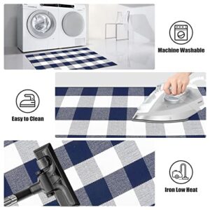 LEEVAN Cotton Buffalo Plaid Outdoor Rug 2x3 ft Checkered Front Porch Rug Washable Woven Welcome Braided Door Mat for Layered Kitchen Farmhouse Bathroom Entryway Throw Carpet, Navy Blue and White