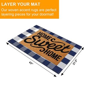 LEEVAN Cotton Buffalo Plaid Outdoor Rug 2x3 ft Checkered Front Porch Rug Washable Woven Welcome Braided Door Mat for Layered Kitchen Farmhouse Bathroom Entryway Throw Carpet, Navy Blue and White