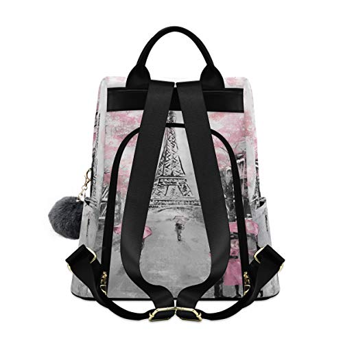 ALAZA Paris Eiffel Tower Couple Pink Floral Backpack Purse with Adjustable Straps for Woman Ladies