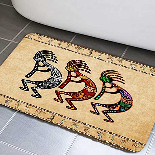 Southwestern Bathroom Rugs, Southwestern Native America Ethnic Tribal Kokopelli Bathroom Rugs Geometric Retro Abstract Art Hipster Memory Foam Southwestern Bathroom Rugs(17X29inches)