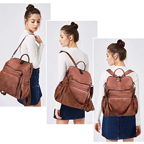 Roulens Women's Fashion Backpack Purses Fashion Leather Large Design Ladies College Shoulder Bags PU Leather Travel bag