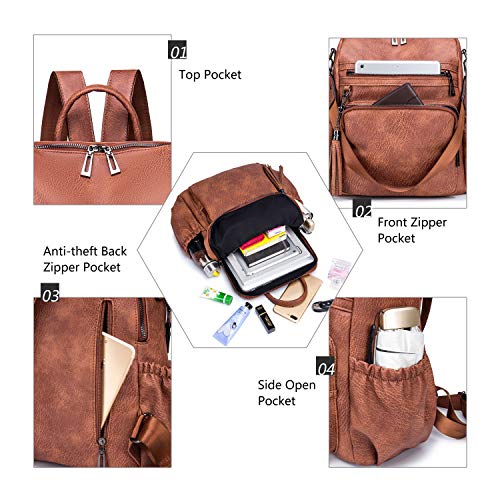 Roulens Women's Fashion Backpack Purses Fashion Leather Large Design Ladies College Shoulder Bags PU Leather Travel bag