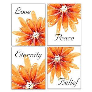 monstake canvas wall art prints set of 4 orange sunflower fashion wall pictures for bedroom decor inspirational wall art posters for living room bedroom wall decor (8″x10″ unframed)