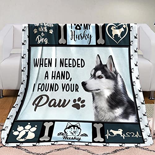 Givingcustom When I Need A Hand I Found Your Paw Husky Dog Blanket Gift for Dog Lovers Birthday Gift Home Decor Bedding Couch Sofa Soft and Comfy Cozy (50" x 60")