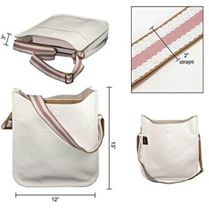 Pinafore Vegan Leather Crossbody Fashion Shoulder Bag | Soft, Magnetic Closure Handbag Purse for Women with Adjustable & Removable Guitar Strap, White