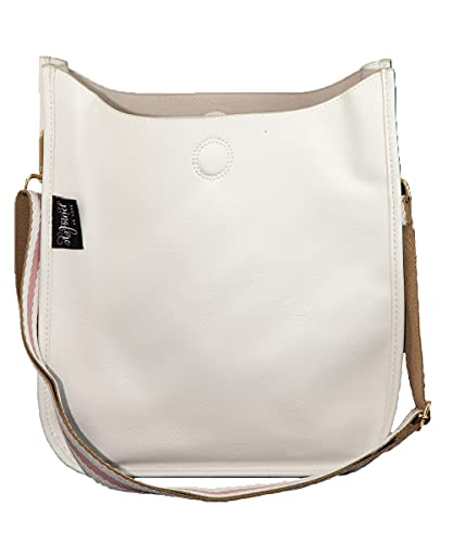 Pinafore Vegan Leather Crossbody Fashion Shoulder Bag | Soft, Magnetic Closure Handbag Purse for Women with Adjustable & Removable Guitar Strap, White