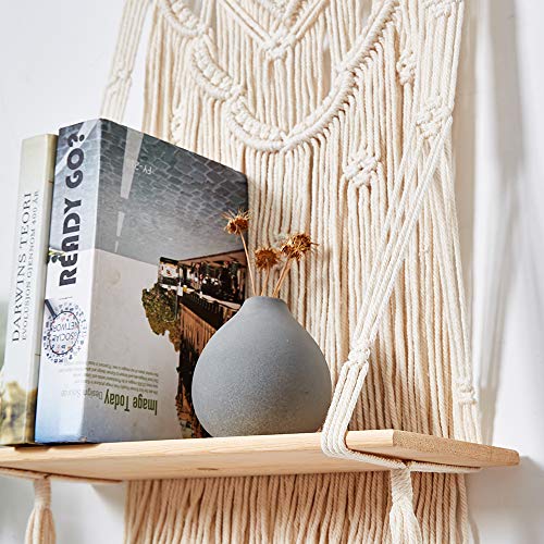 Ebristar Macrame Wall Hanging Shelf, Wood Hanging Shelf Organizer Hanger, Rope Wall Hanging Shelf Plant Hangers, Handmade Boho Woven Home Wall Decor¡­