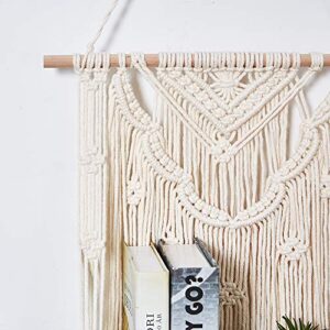 Ebristar Macrame Wall Hanging Shelf, Wood Hanging Shelf Organizer Hanger, Rope Wall Hanging Shelf Plant Hangers, Handmade Boho Woven Home Wall Decor¡­