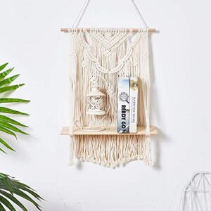 Ebristar Macrame Wall Hanging Shelf, Wood Hanging Shelf Organizer Hanger, Rope Wall Hanging Shelf Plant Hangers, Handmade Boho Woven Home Wall Decor¡­