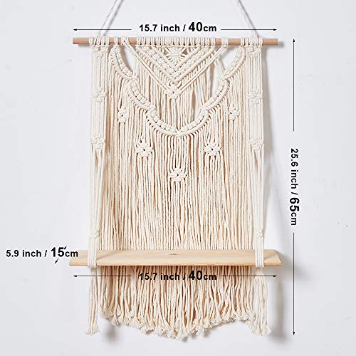 Ebristar Macrame Wall Hanging Shelf, Wood Hanging Shelf Organizer Hanger, Rope Wall Hanging Shelf Plant Hangers, Handmade Boho Woven Home Wall Decor¡­