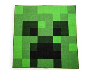 minecraft green creeper large square area rug | official video game collectible | indoor floor mat, rugs for living room and bedroom | home decor for kids room, playroom | 52 x 52 inches