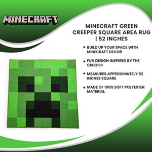 Minecraft Green Creeper Large Square Area Rug | Official Video Game Collectible | Indoor Floor Mat, Rugs for Living Room and Bedroom | Home Decor for Kids Room, Playroom | 52 x 52 Inches