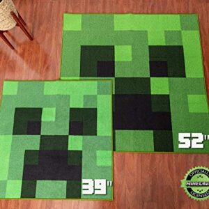 Minecraft Green Creeper Large Square Area Rug | Official Video Game Collectible | Indoor Floor Mat, Rugs for Living Room and Bedroom | Home Decor for Kids Room, Playroom | 52 x 52 Inches