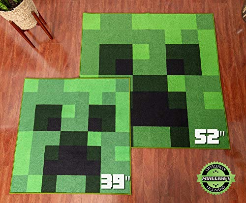 Minecraft Green Creeper Large Square Area Rug | Official Video Game Collectible | Indoor Floor Mat, Rugs for Living Room and Bedroom | Home Decor for Kids Room, Playroom | 52 x 52 Inches