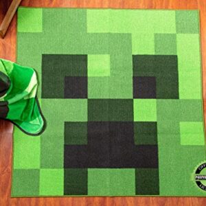 Minecraft Green Creeper Large Square Area Rug | Official Video Game Collectible | Indoor Floor Mat, Rugs for Living Room and Bedroom | Home Decor for Kids Room, Playroom | 52 x 52 Inches