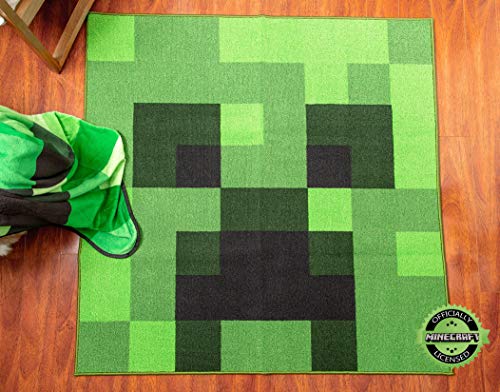 Minecraft Green Creeper Large Square Area Rug | Official Video Game Collectible | Indoor Floor Mat, Rugs for Living Room and Bedroom | Home Decor for Kids Room, Playroom | 52 x 52 Inches