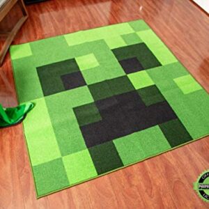 Minecraft Green Creeper Large Square Area Rug | Official Video Game Collectible | Indoor Floor Mat, Rugs for Living Room and Bedroom | Home Decor for Kids Room, Playroom | 52 x 52 Inches