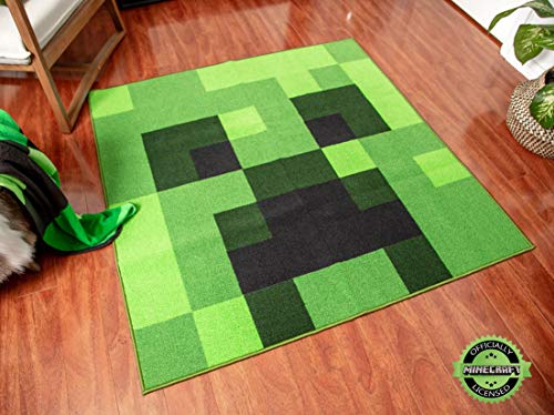 Minecraft Green Creeper Large Square Area Rug | Official Video Game Collectible | Indoor Floor Mat, Rugs for Living Room and Bedroom | Home Decor for Kids Room, Playroom | 52 x 52 Inches