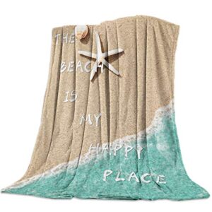 Singingin Beach Plush Throw Bed Blanket for Kids Adults Summer Beach Sea Water Starfish Super Soft Cozy Luxurious Blanket Lightweight Fleece Blankets for Couch Bed Sofa Warm All Season 50×60inch