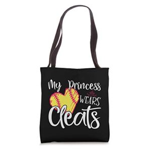 my princess wears cleats – softball mom dad baseball player tote bag