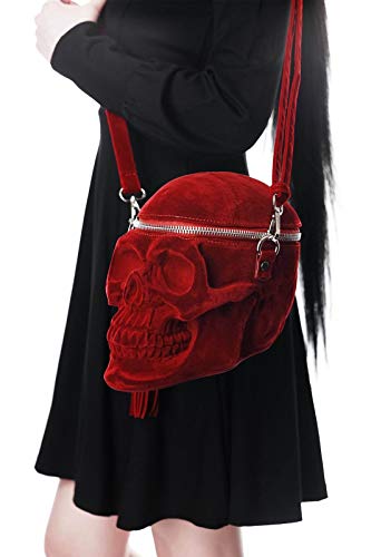 Killstar Grave Digger Blood Red Skull Gothic Velvet Handbag Purse KSRA001500