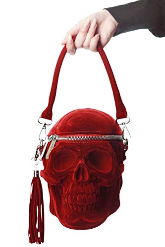 Killstar Grave Digger Blood Red Skull Gothic Velvet Handbag Purse KSRA001500