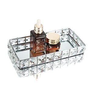 Feyarl Crystal Vanity Jewelry Trinket Tray Cosmetic Makeup Perfume Essential Oil Holder Display Organizer Storage with Anti-Scratch Real Glass Surface (8.66 x 4.33 x 1.29inch)