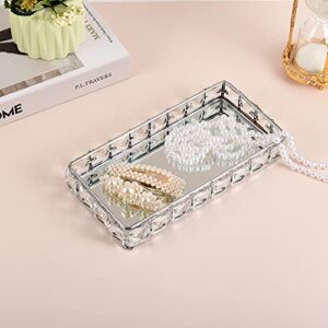 Feyarl Crystal Vanity Jewelry Trinket Tray Cosmetic Makeup Perfume Essential Oil Holder Display Organizer Storage with Anti-Scratch Real Glass Surface (8.66 x 4.33 x 1.29inch)