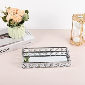 Feyarl Crystal Vanity Jewelry Trinket Tray Cosmetic Makeup Perfume Essential Oil Holder Display Organizer Storage with Anti-Scratch Real Glass Surface (8.66 x 4.33 x 1.29inch)