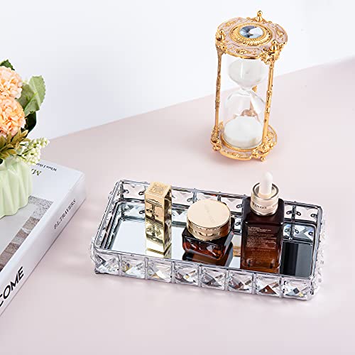 Feyarl Crystal Vanity Jewelry Trinket Tray Cosmetic Makeup Perfume Essential Oil Holder Display Organizer Storage with Anti-Scratch Real Glass Surface (8.66 x 4.33 x 1.29inch)