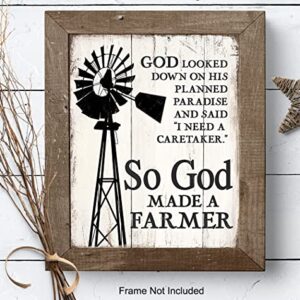 So God Made a Farmer Wall Decor - 8x10 Farm Poster - Farm Wall Art Sign - Farm Pictures - Farm Wall Decor for Living Room, Kitchen - Christian Religious Gifts - Farmhouse Decor - Paul Harvey