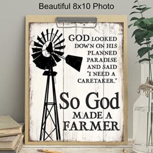 So God Made a Farmer Wall Decor - 8x10 Farm Poster - Farm Wall Art Sign - Farm Pictures - Farm Wall Decor for Living Room, Kitchen - Christian Religious Gifts - Farmhouse Decor - Paul Harvey